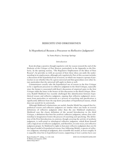 Hypothetical Reason And Reflective Judgment Pdf Social Science