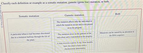 solved classify each definition or example as a somatic