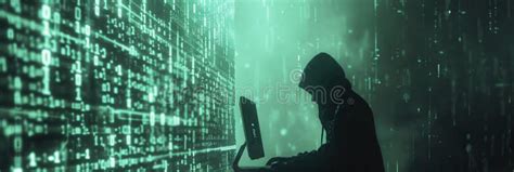 A Silhouette Of A Hacker In A Hoodie Focuses On A Computer Displaying