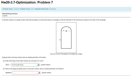 Solved Hw20 3 7 Optimization Problem 7 Problem Value 1 Chegg Com