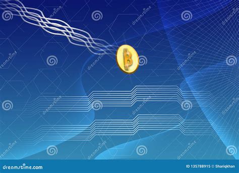 Abstract Futuristic Bitcoin Crypto Currency Blockchain Blue Gradient Background Stock