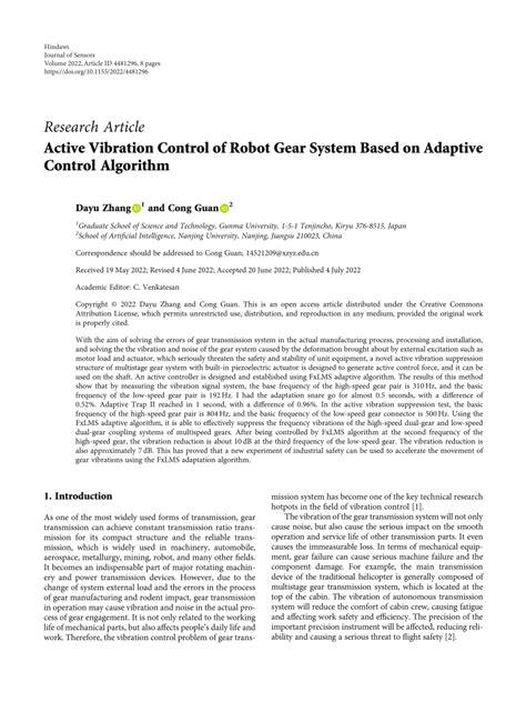 Pdf Active Vibration Control Of Robot Gear System Based On Adaptive Control Algorithm
