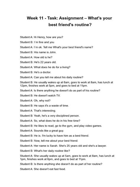 Week 11 Task Assignment Whats Your Best Friends Routine Pdf
