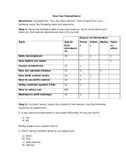 SYG2430 Assignment 3 Worksheet Your Sex Education 1 Docx Your Sex Education S Directions