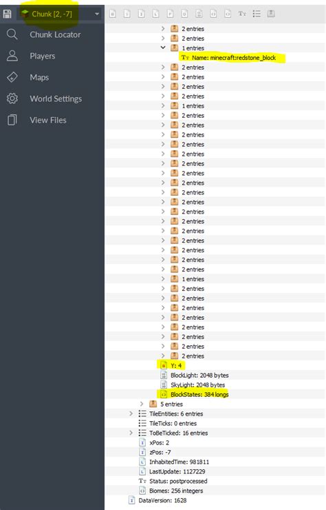 Find Block Coordinates From A Chunk Using An Nbt Editor Mods