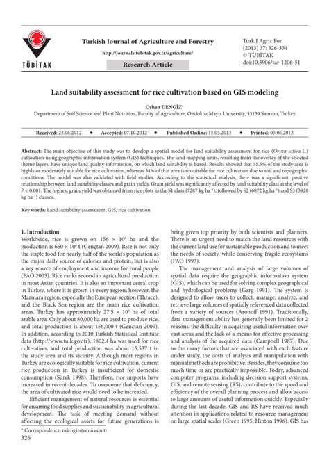 Pdf Land Suitability Assessment For Rice Cultivation Based On Gis