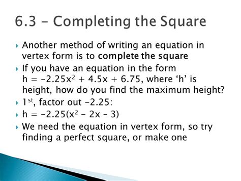 Completing The Square Vertex Form