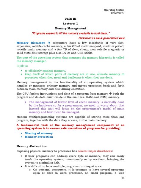 Unit Iii Lecture 1 Memory Management Pdf Random Access Memory