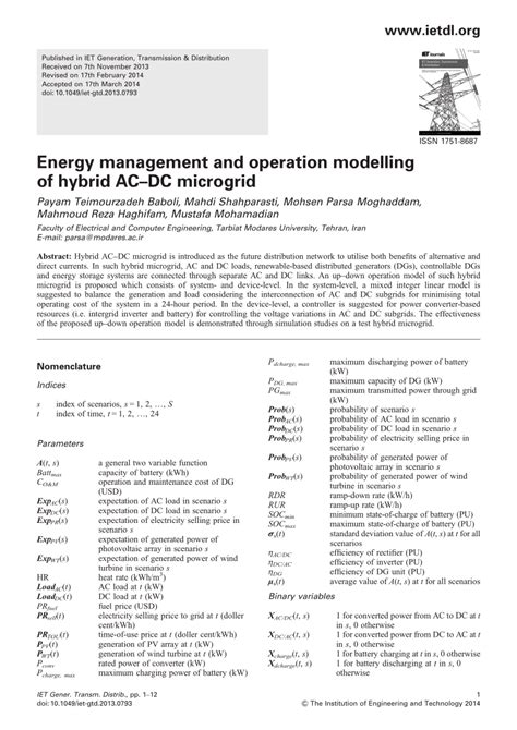 Pdf Energy Management And Operation Modeling Of Hybrid Ac Dc Microgrid