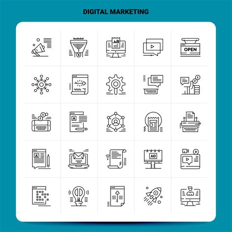 Outline 25 Digital Marketing Icon Set Vector Line Style Design Black