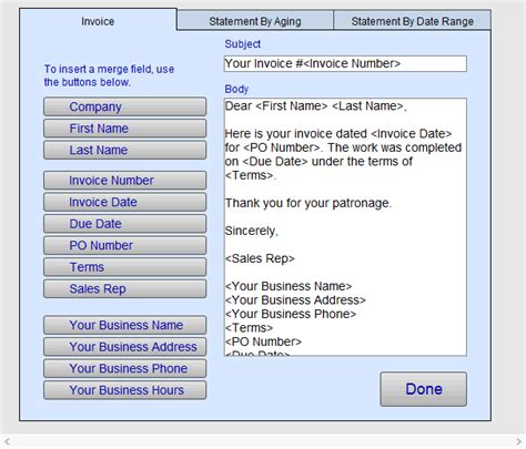 Set Up Invoice Email Message