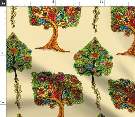 Tree Of Life Fabric Tree Of Life By Dinorahdesign Abstract Etsy