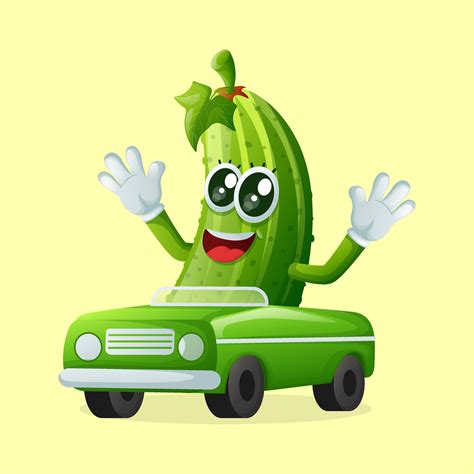 Cute Cucumber Character Playing With Car Toy 25551287 Vector Art At Vecteezy