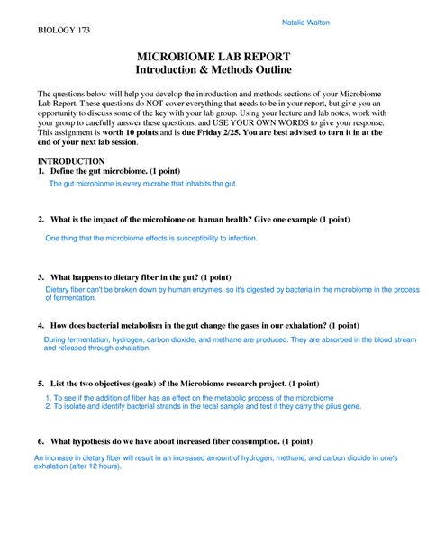 Lab Report Intro Methods Outline BIOLOGY MICROBIOME LAB REPORT Introduction Methods
