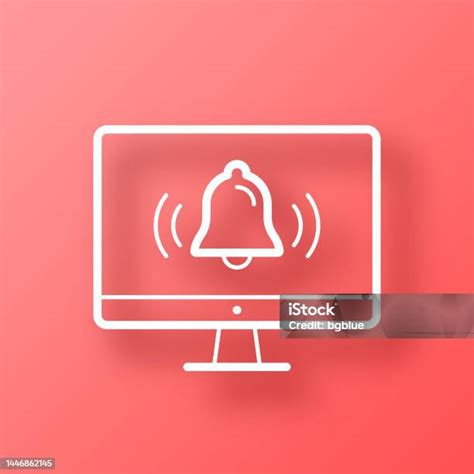 벨이 울리는 데스크톱 컴퓨터 알림 그림자가 있는 빨간색 배경의 아이콘 3차원 형태에 대한 스톡 벡터 아트 및 기타 이미지 3