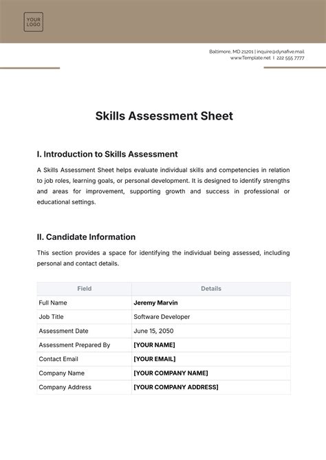 Free Assessment Sheet Templates Editable And Printable