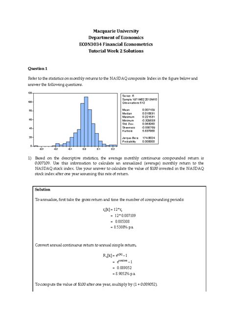 Tutorial 2 Macquarie University Department Of Economics ECON3034 Financial Econometrics