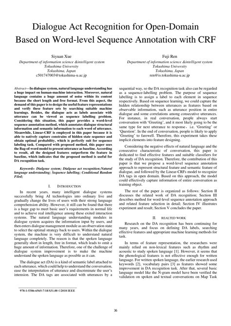 Pdf Dialogue Act Recognition For Open Domain Based On Word Level Sequence Annotation With Crf