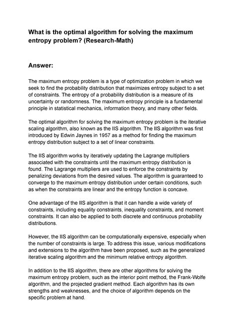What Is The Optimal Algorithm For Solving The Maximum Entropy Problem