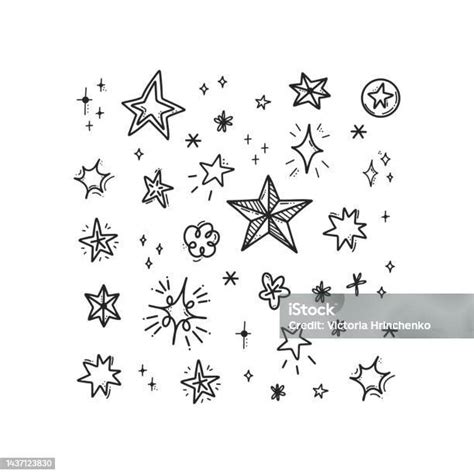 손으로 그린 별과 눈송이 삽화의 검은색 윤곽선 컬렉션 겨울 방학 디자인 요소 흰색 배경에 격리된 낙서 벡터 그림 라인 아트 검은색에 대한 스톡 벡터 아트 및 기타 이미지
