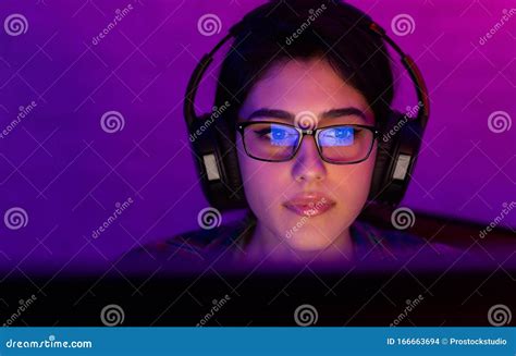 Professional Gamer Girl Participating In Esport Games Tournament Stock