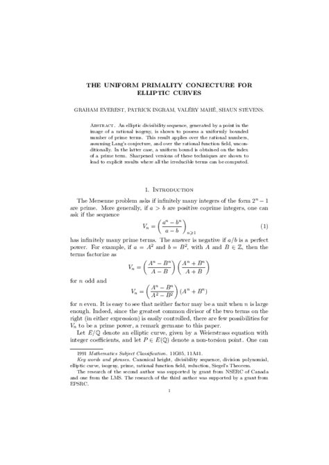 Pdf The Uniform Primality Conjecture For Elliptic Curves