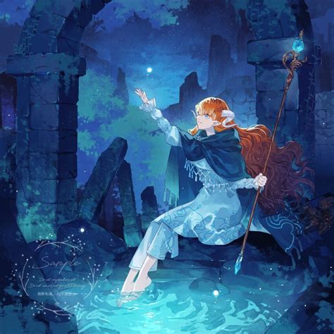 Kao O0 Original Highres 1girl Arm Up Blue Cloak Blue Eyes Cloak