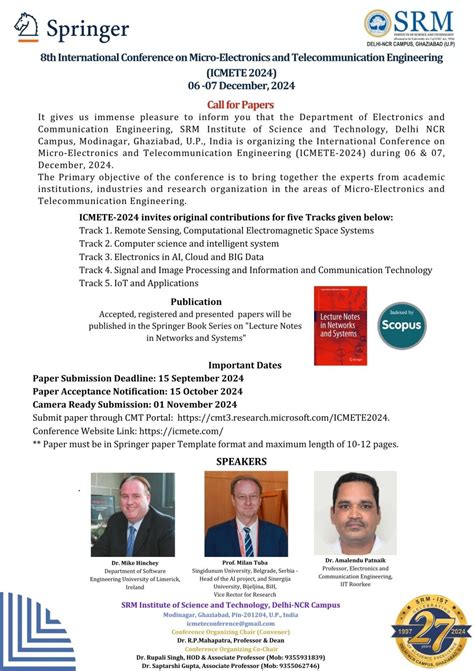 Call For Papers Icmete 2024 Springer Lnns Series Scopus Indexed Department Of Electronics