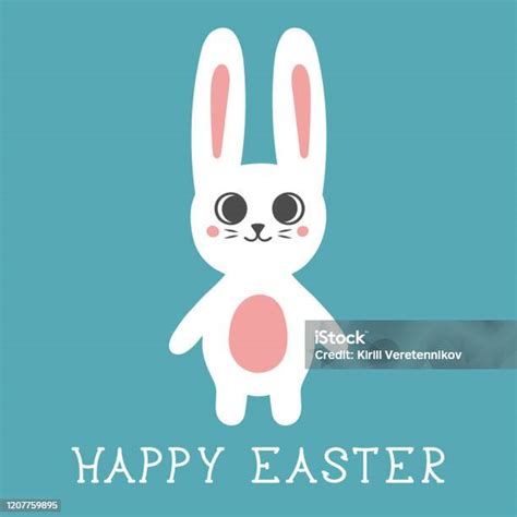 문자와 함께 행복 부활절 토끼 손 그린 그림입니다 귀여운 만화 토끼 포스터입니다 스케치에 대한 스톡 벡터 아트 및 기타 이미지 스케치 토끼 고풍스런 Istock