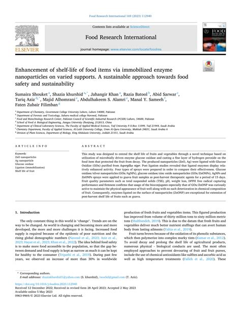 Pdf Enhancement Of Shelf Life Of Food Items Via Immobilized Enzyme