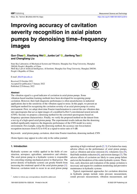 Pdf Improving Accuracy Of Cavitation Severity Recognition In Axial Piston Pumps By Denoising