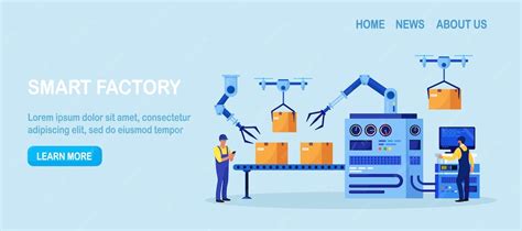 Premium Vector Efficient Smart Factory With Workers Robotic Arm