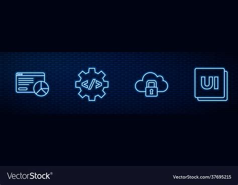 Set Line Cloud Computing Lock Website Statistic Vector Image