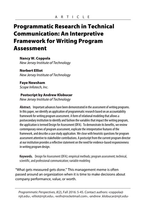 Pdf Programmatic Research In Technical Communication An Interpretive Framework For Writing