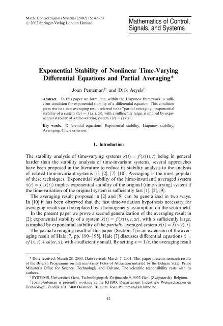 Mathematics Of Control Signals And Systems Mechatronics