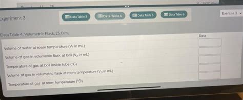 Experiment 3 Data Table 3 Data Table 4 Data Tables