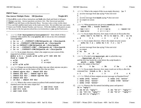 Midterm Linux For Practice 180 Mc Questions 1 3 Hours Print Name One Answer Multiple