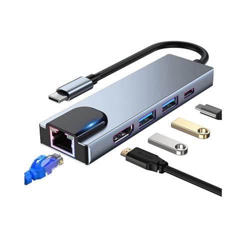 Chronus Usb C Hub Multiport Adapter 5 In 1 Usb C Docking Station With 4k Hdmi Rj45 Ethernet