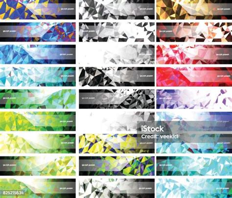 빛나는 다각형 배경 일러스트와 함께 다채로운 추상적인 현대 벡터 밝은 수평 웹 배너의 세트 디자인 기하에 대한 스톡 벡터 아트