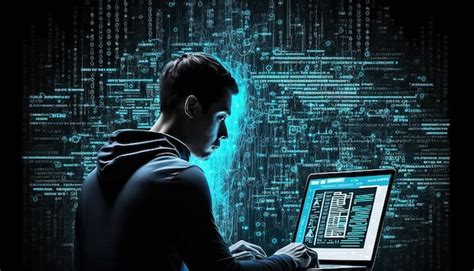 Premium Ai Image Ai Generated Illustration Computer Hacker Wearing Hoodie At Work