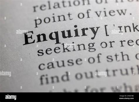 Fake Dictionary Word Dictionary Definition Of Enquiry Stock Photo Alamy