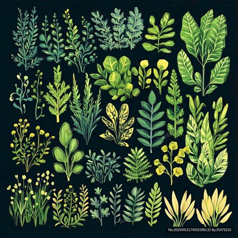 Ai创作图绿植 花卉 叶子 手绘 植物 素材 元素 草本 花卉图案 插画 自然 花草 设计 装饰 背景 昵图网