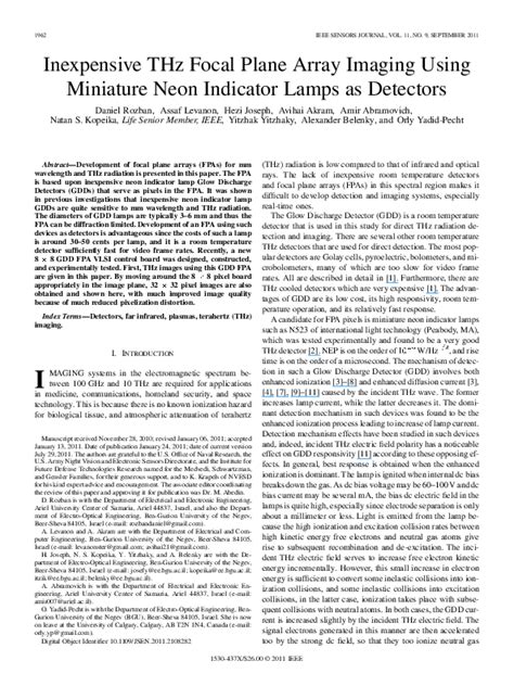 Pdf Inexpensive Thz Focal Plane Array Imaging Using Miniature Neon Indicator Lamps As Detectors
