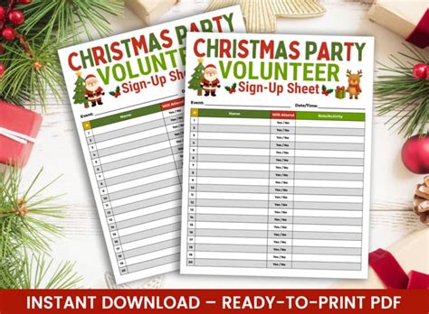 Christmas Party Volunteer Sign Up Sheet Staff And Classroom Helper List