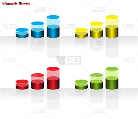 一组生长的圆柱形图表。业务数据，丰富多彩的信息图元素。用于演示设计，年度报告。实现的概念和思想的介绍素材 花瓣网
