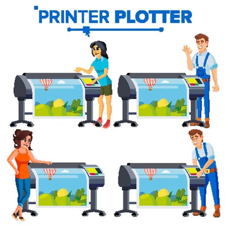Free Workers With Plotter Set Vector Woman Man Prints Beautiful Picture Banner Print