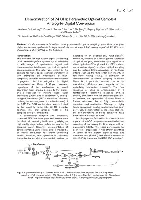 Pdf Demonstration Of 74 Ghz Parametric Optical Sampled Analog To Digital Conversion