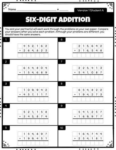 Six Digit Addition Partner Problems By Lisa Wynn TPT