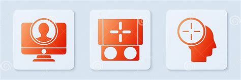 Set Portable Video Game Console Create Account Screen And Head Hunting Concept White Square