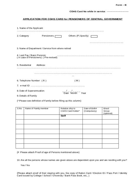 Application For Cghs Card Doc Template Pdffiller